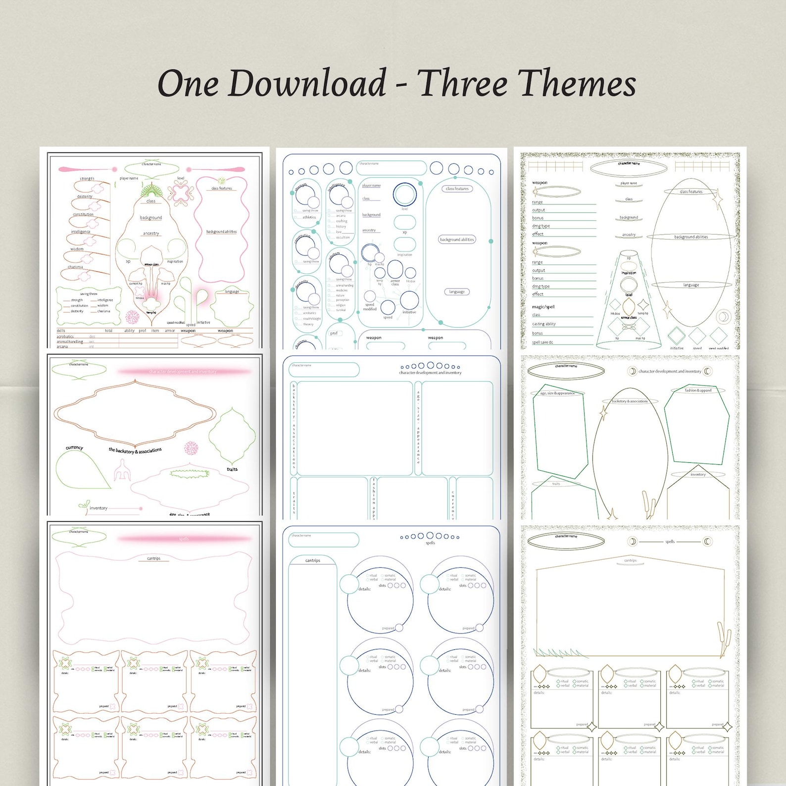 Dnd Alternative 5E Character Sheets - Three Theme Set - Minimal ...