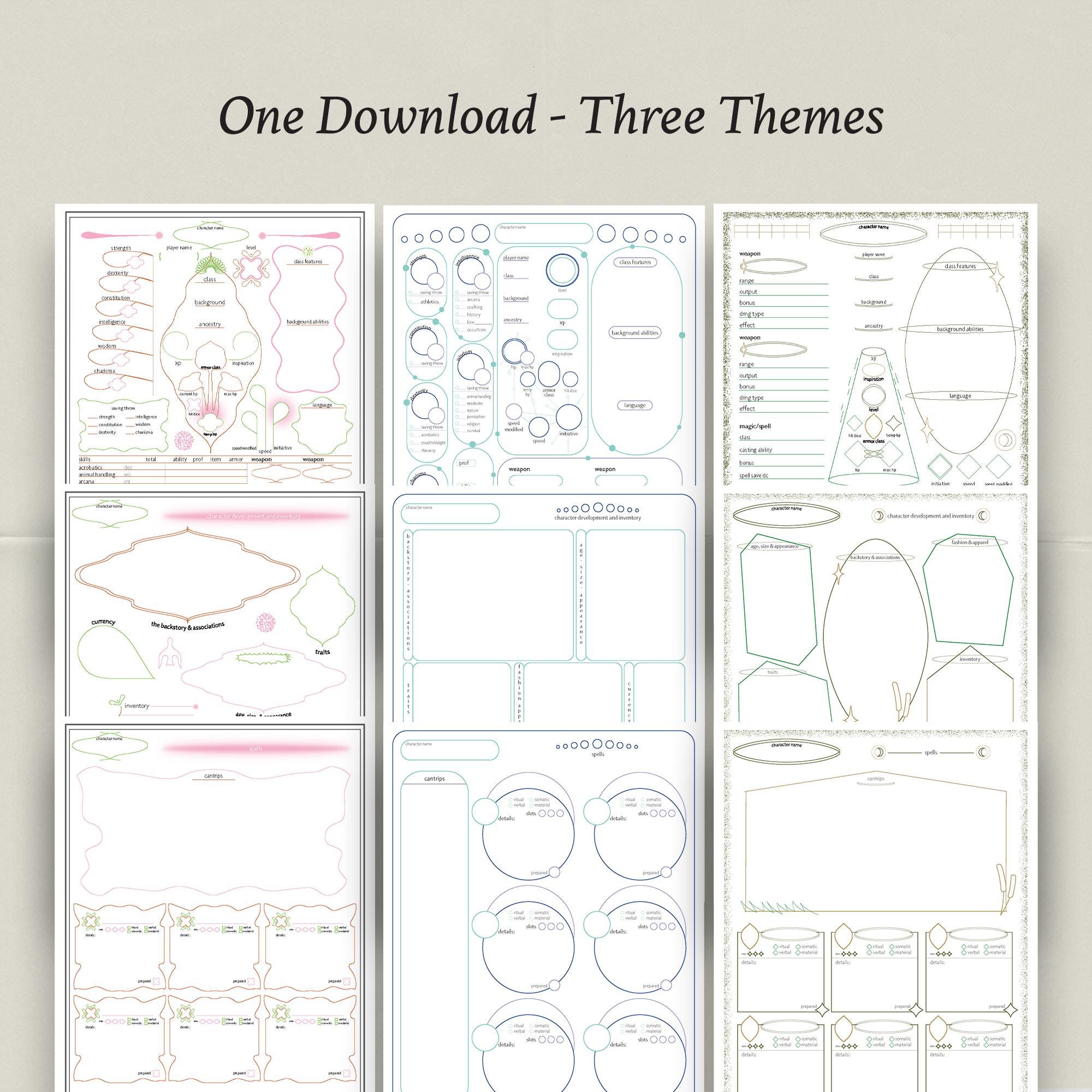 Dnd Alternative 5E Character Sheets - Three Theme Set - Minimal ...