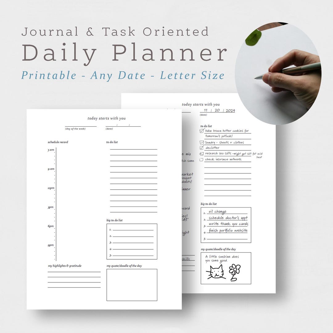 Daily Planner Printable - for Readers, Creatives - Single Sheet Letter ...