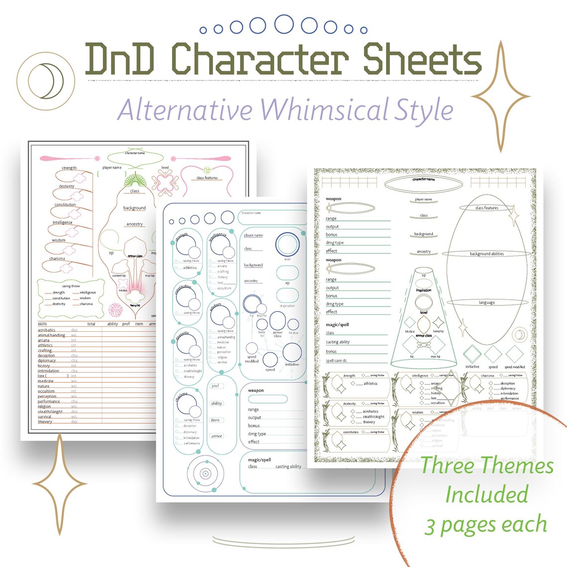 Dnd Alternative 5E Character Sheets - Three Theme Set - Minimal ...