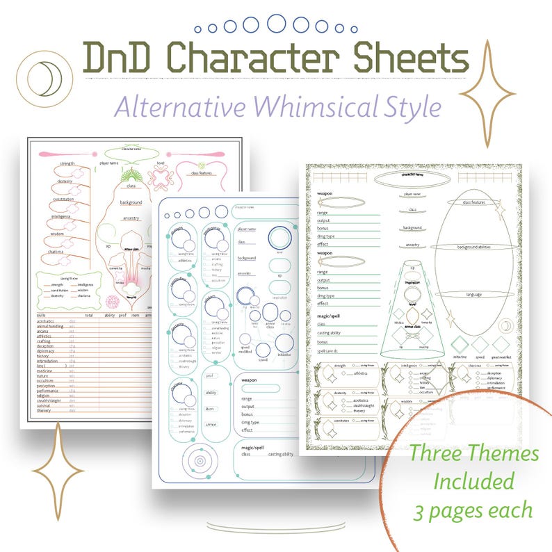 Dnd Alternative 5E Character Sheets - Three Theme Set - Minimal ...