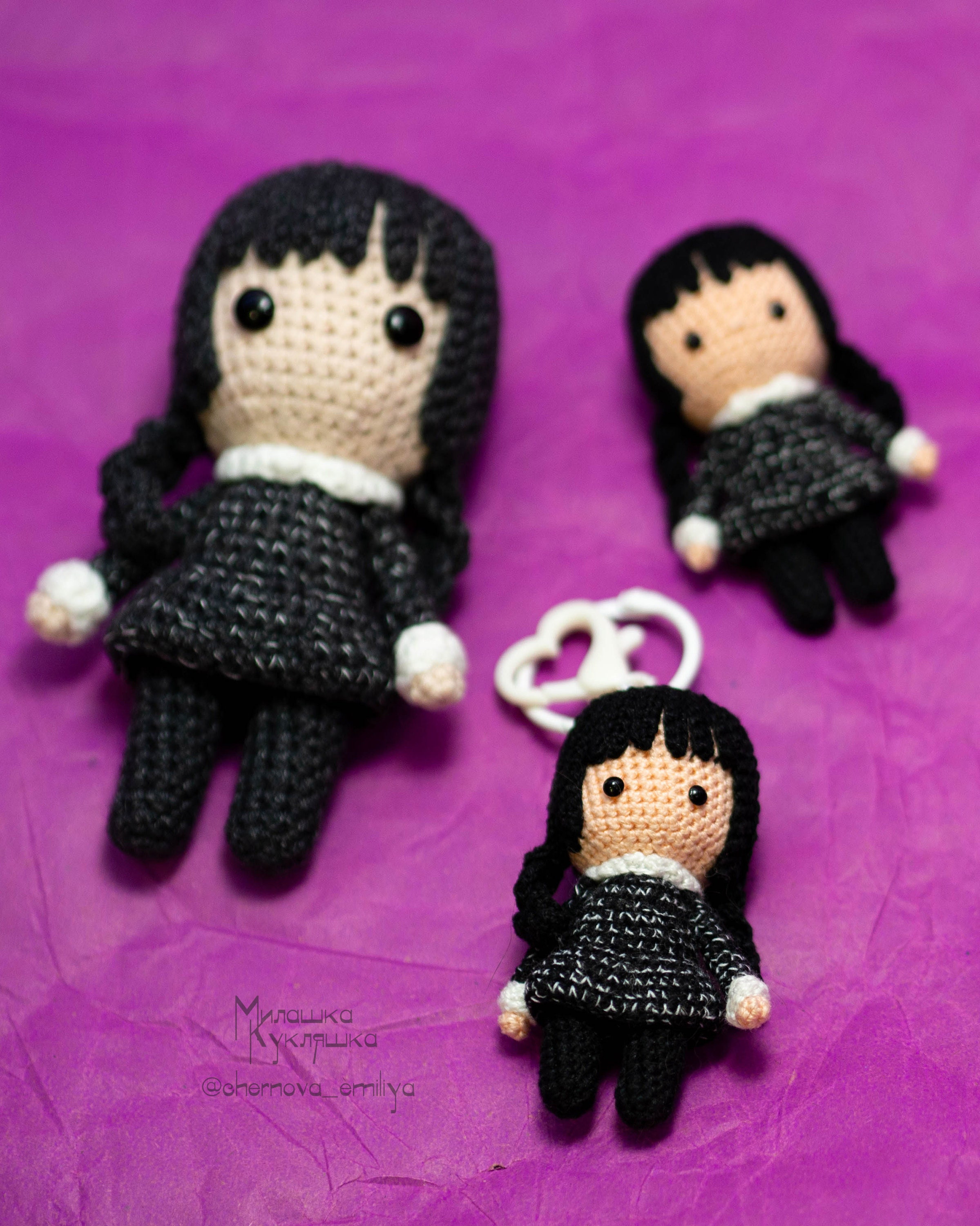Wednesday Addams Crochet Doll Pattern: Amigurumi Keychain (PDF Pattern ...