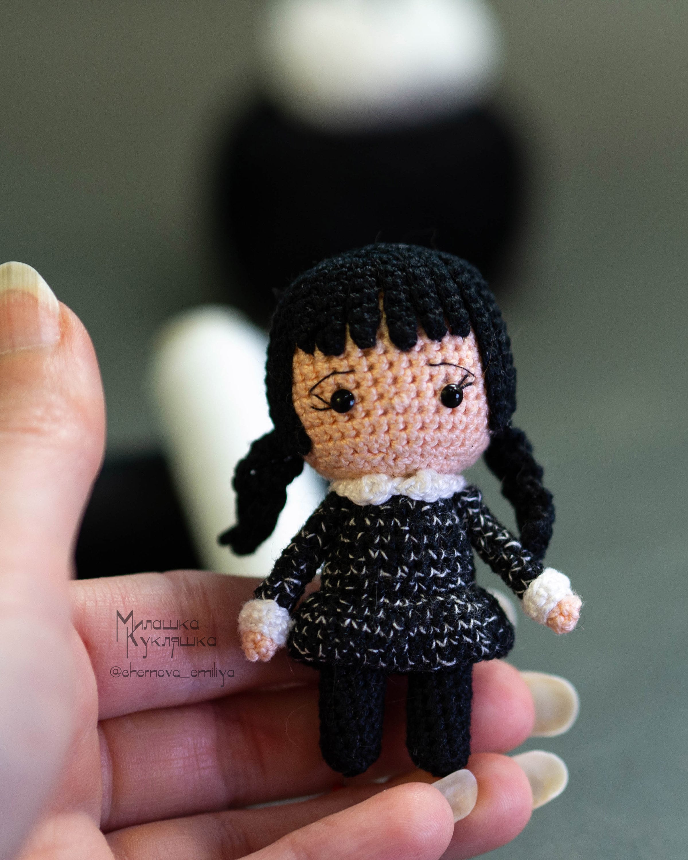 Wednesday Addams Crochet Doll Pattern: Amigurumi Keychain (PDF Pattern ...
