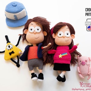 SET 4 in 1 Crochet Dolls Patterns: Dipper, Mable, Pig, Yellow Triangle ...