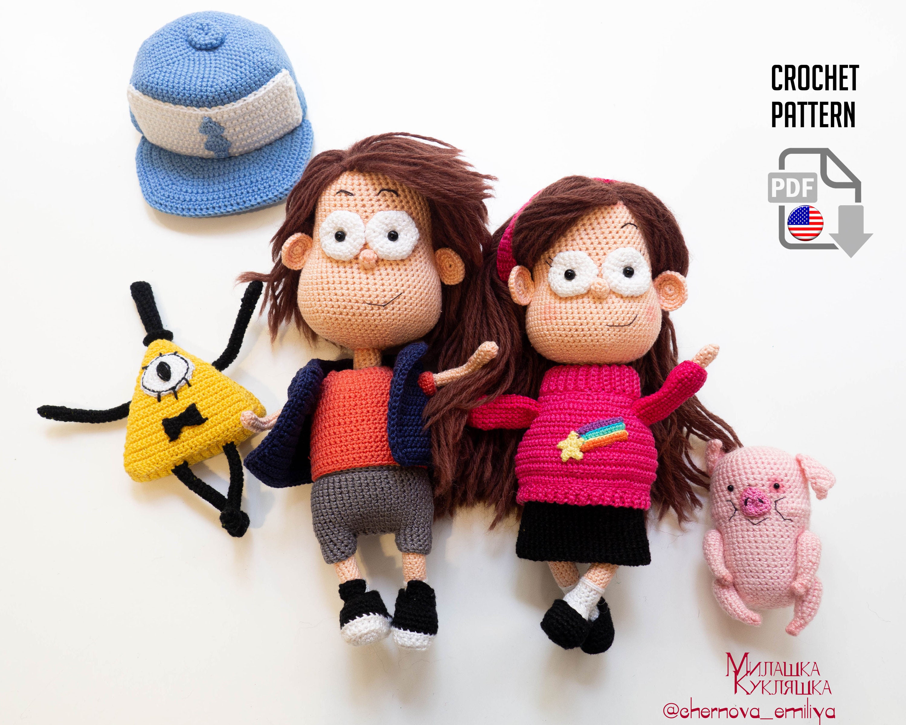 Crochet Doll Patterns: Dipper, Mable, Pig, Triangle (4-in-1 PDF) - Etsy