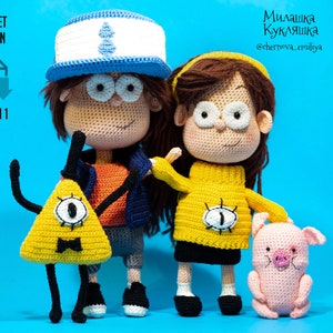 SET 4 in 1 Crochet Dolls Patterns: Dipper, Mable, Pig, Yellow Triangle ...