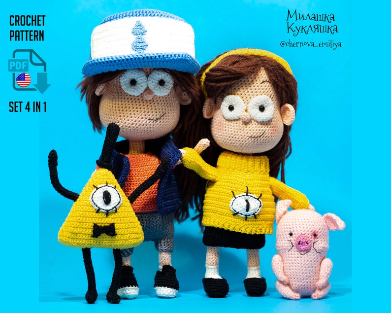 Crochet Doll Patterns: Dipper, Mable, Pig, Triangle (4-in-1 PDF) - Etsy