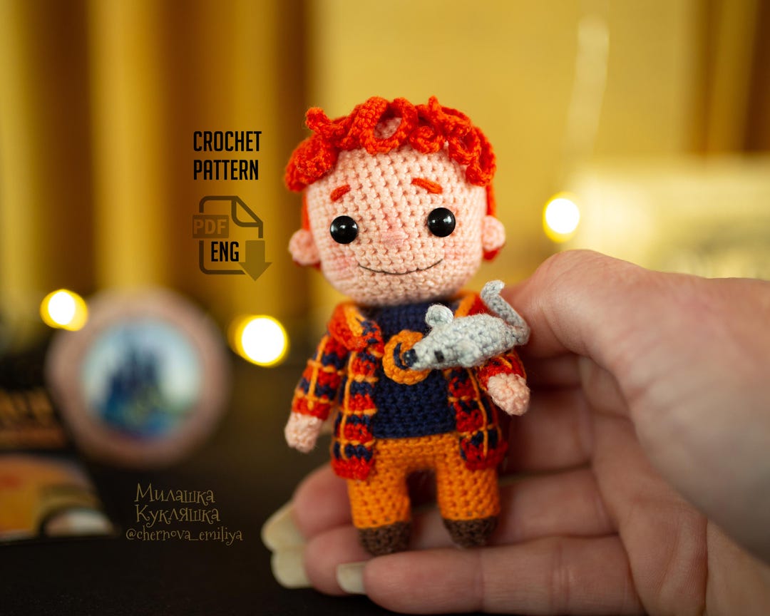 Little Ginger Wizard Amigurumi Doll Finished 8.5 Cm Front View Crochet ...