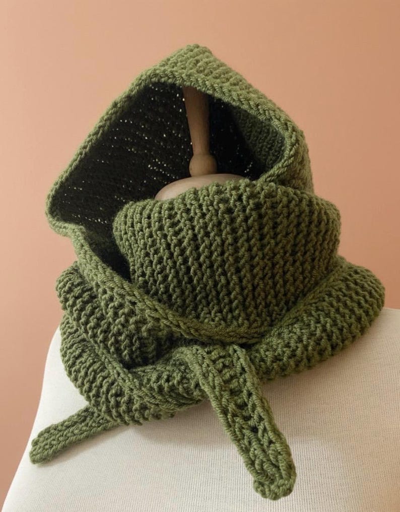 Handknit Green Scarf: Knit Hood Scoodie - Etsy