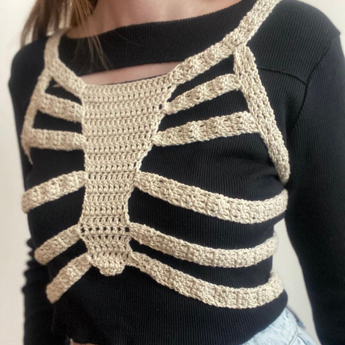 Crochet Skeleton Top, Skeleton Corset, Halloween Knit Top, Grunge ...