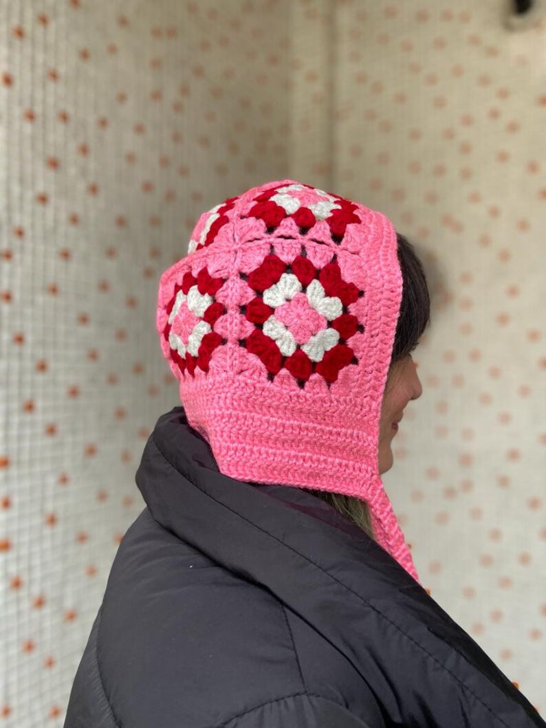 Handmade Granny Square Crochet Bonnet: Knit Tie Adult Winter Hat - Etsy