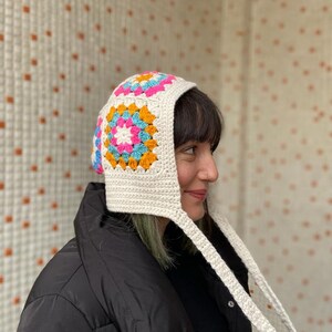 Handmade Granny Square Crochet Bonnet: Knit Tie Adult Winter Hat - Etsy