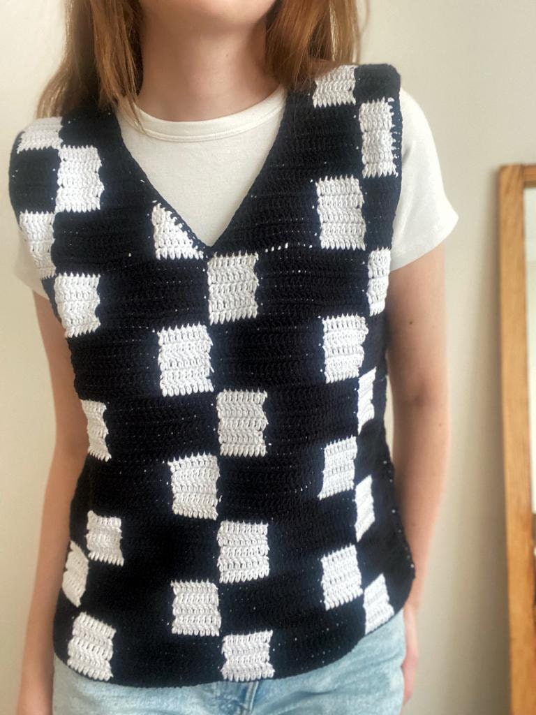 Crochet Checkered Vest Black and White Sweater Vest - Etsy