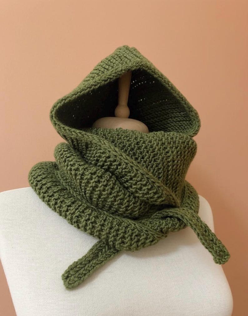 Handknit Green Scarf: Knit Hood Scoodie - Etsy