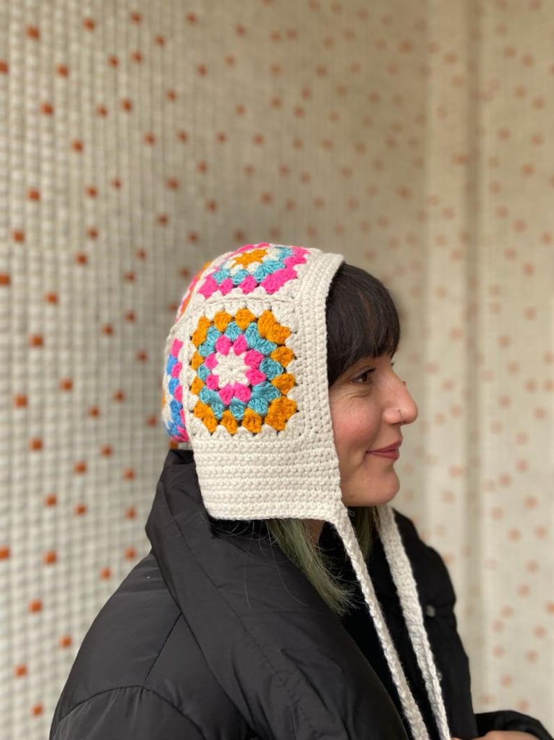 Handmade Granny Square Crochet Bonnet: Knit Tie Adult Winter Hat - Etsy