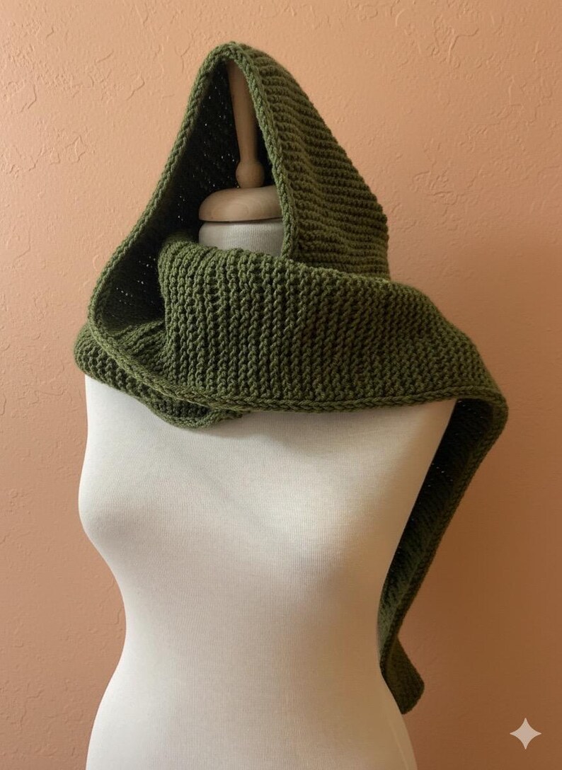 Handknit Green Scarf: Knit Hood Scoodie - Etsy