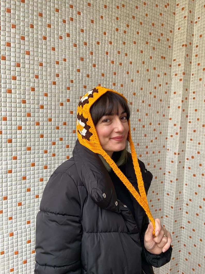Handmade Granny Square Crochet Bonnet: Knit Tie Adult Winter Hat - Etsy