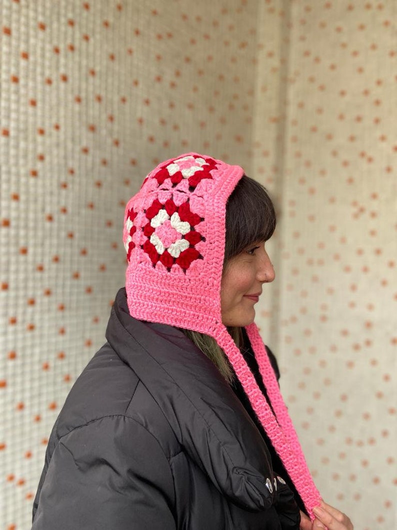 Handmade Granny Square Crochet Bonnet: Knit Tie Adult Winter Hat - Etsy