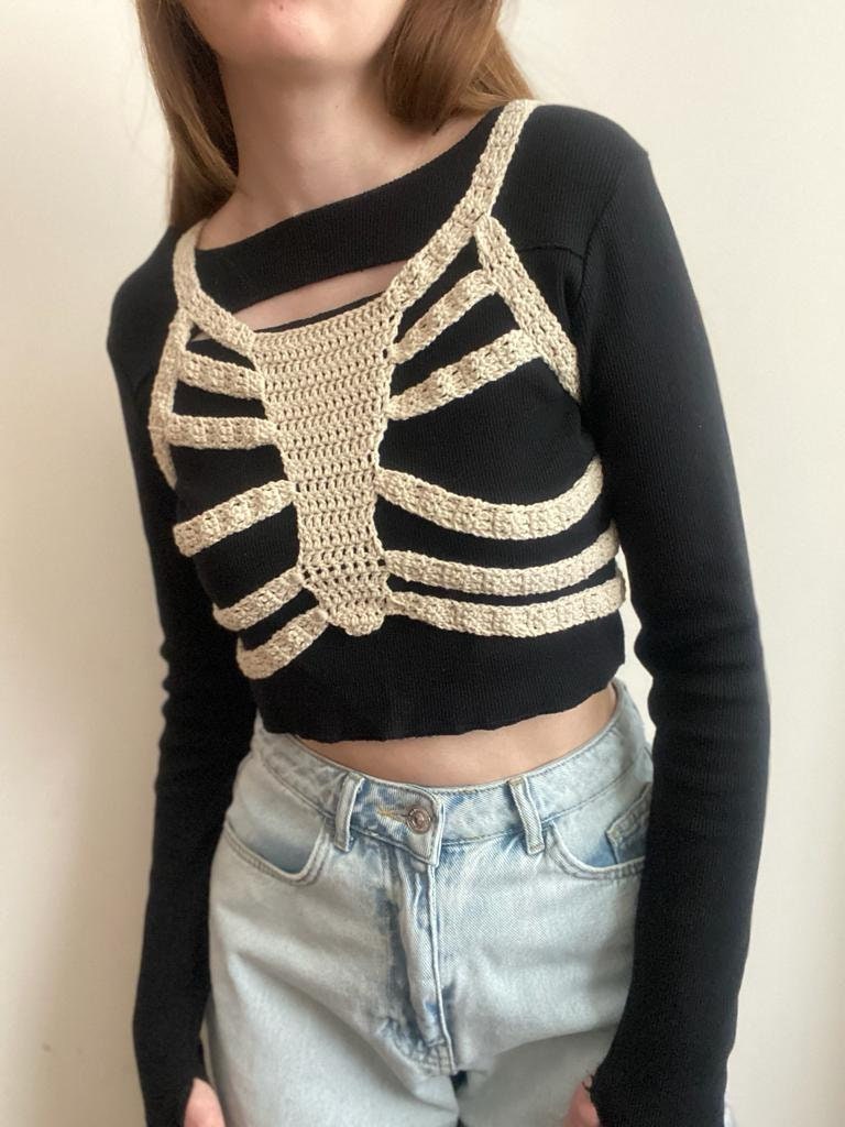 Crochet Skeleton Top, Skeleton Corset, Halloween Knit Top, Grunge ...