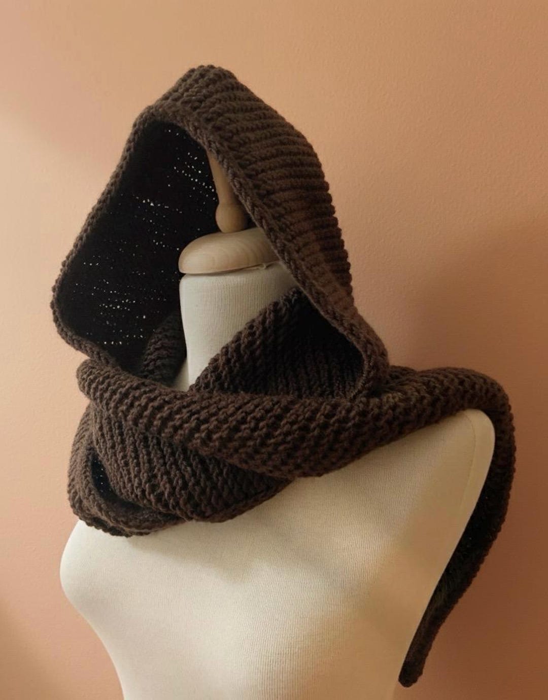 Handknit Brown Scarf: Knit Hood Scoodie - Etsy