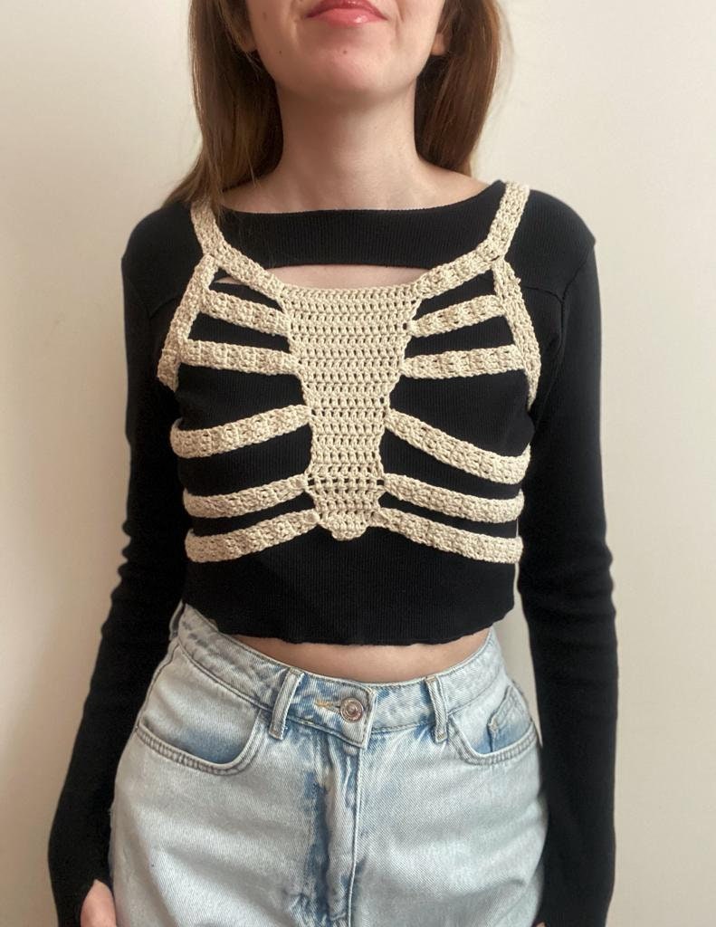 Crochet Skeleton Top, Skeleton Corset, Halloween Knit Top, Grunge ...