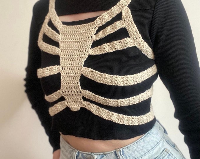 Crochet Skeleton Top, Skeleton Corset, Halloween Knit Top, Grunge ...