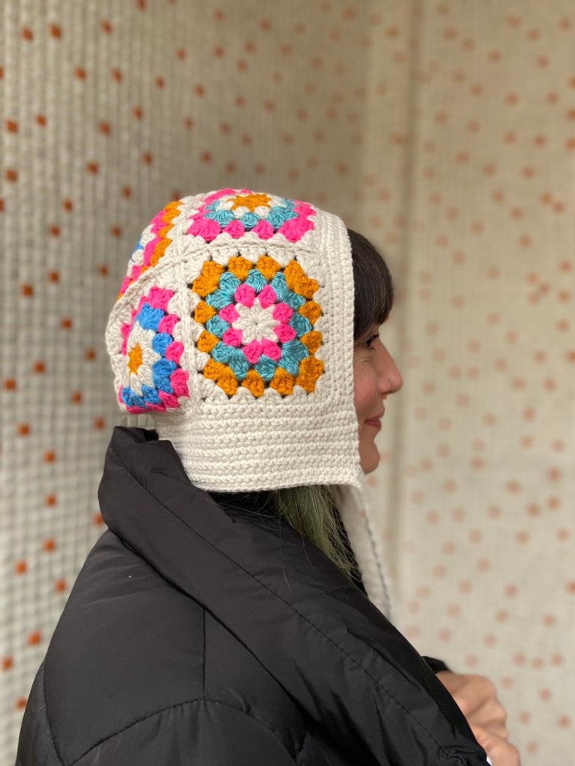 Handmade Granny Square Crochet Bonnet: Knit Tie Adult Winter Hat - Etsy