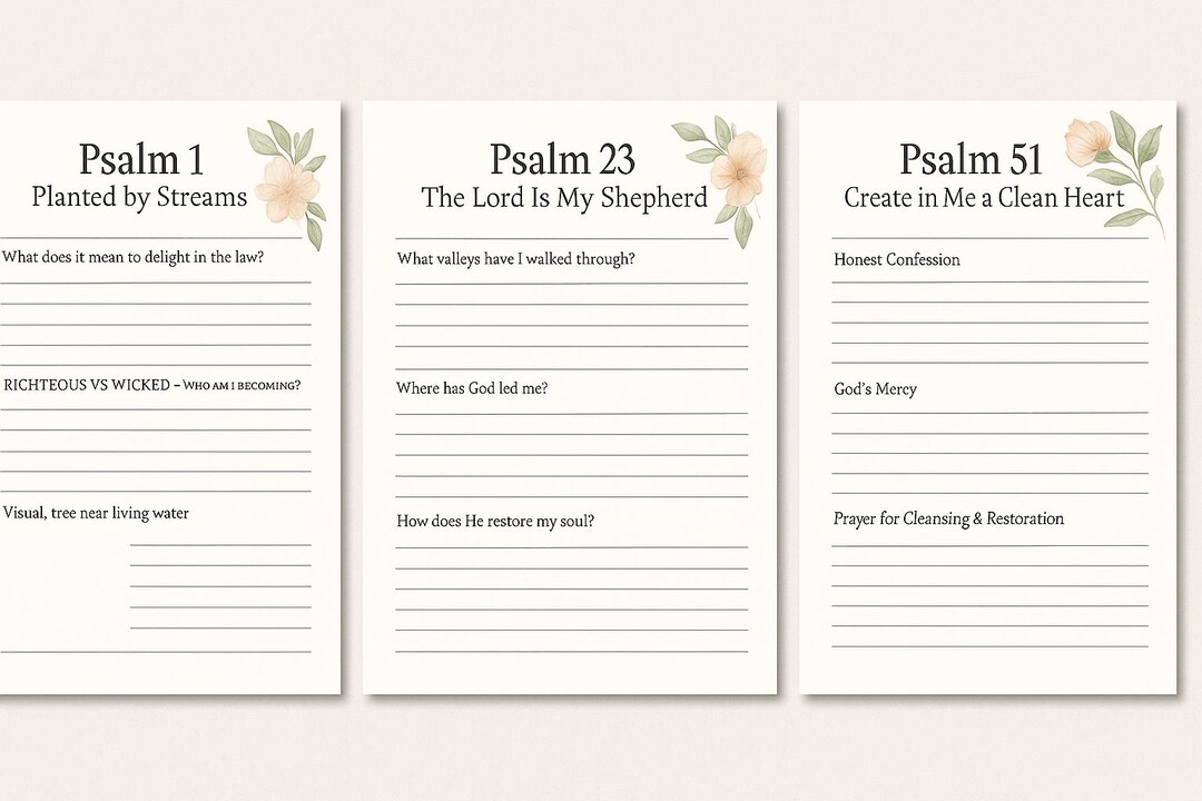 Psalms Printable Bible Study Bundle Psalms 1, 23 & 51 Devotional ...