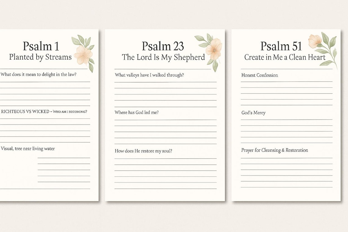 Psalms Printable Bible Study Bundle Psalms 1, 23 & 51 Devotional ...