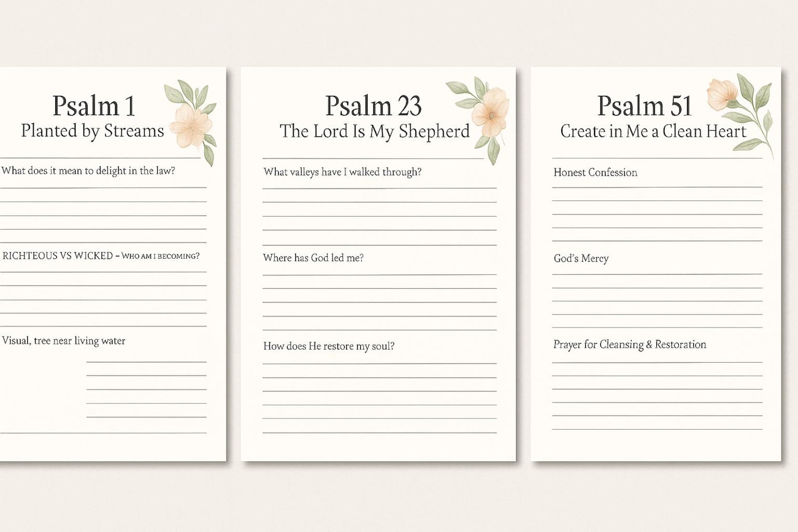 Psalms Printable Bible Study Bundle Psalms 1, 23 & 51 Devotional ...