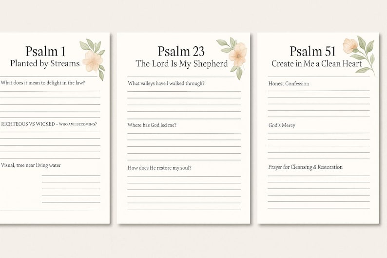 Psalms Printable Bible Study Bundle Psalms 1, 23 & 51 Devotional ...
