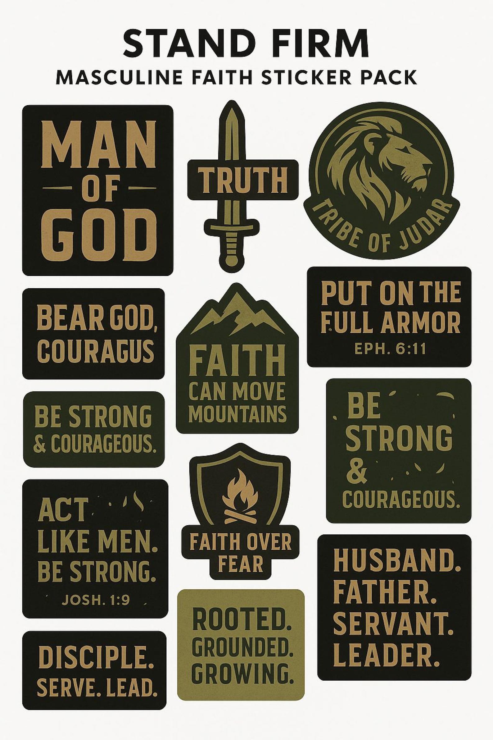 Faith Masculine Scripture Sticker Sheet Bible Verse Watercolor ...