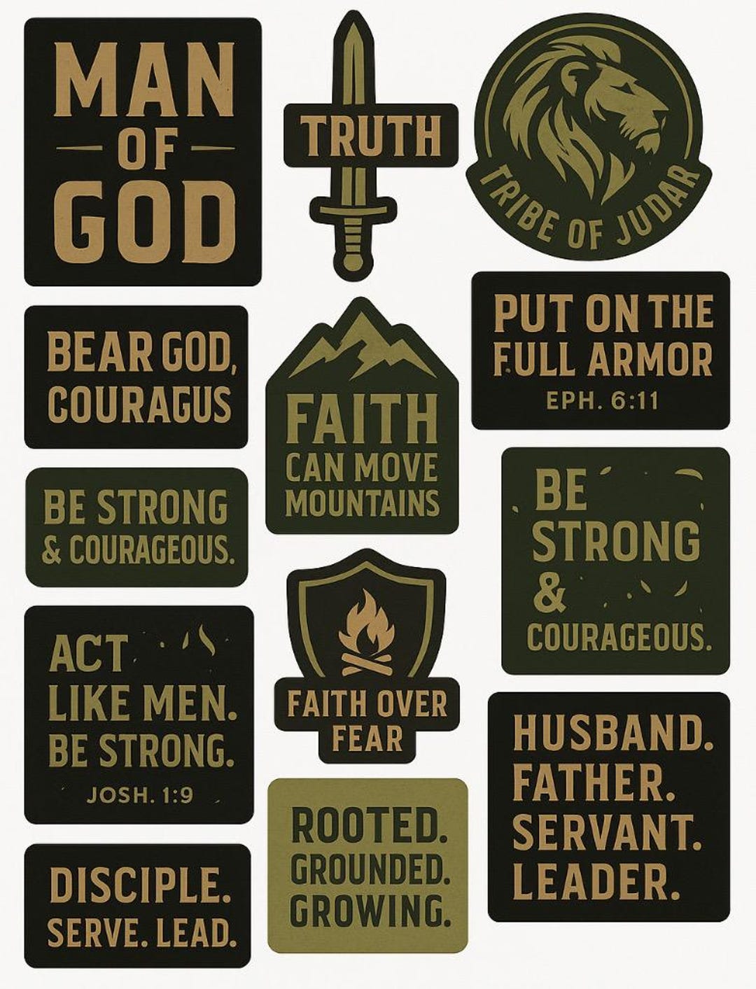 Faith Masculine Scripture Sticker Sheet Bible Verse Watercolor ...