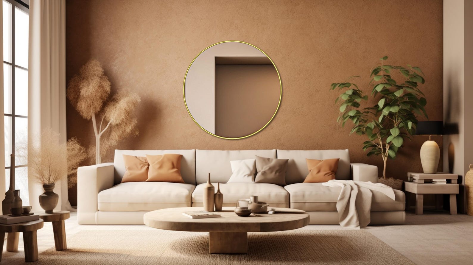 Luxury Round Mirror Decor, Round Wood Bathroom Mirror, Aesthetic Round ...