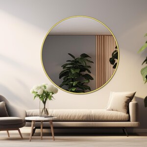 Luxury Round Mirror Decor, Round Wood Bathroom Mirror, Aesthetic Round ...
