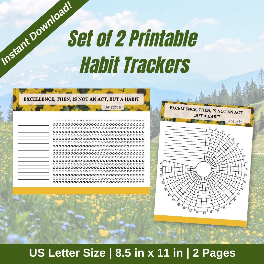 SUNFLOWER Printable Habit Tracker Pages Instant Download - Etsy