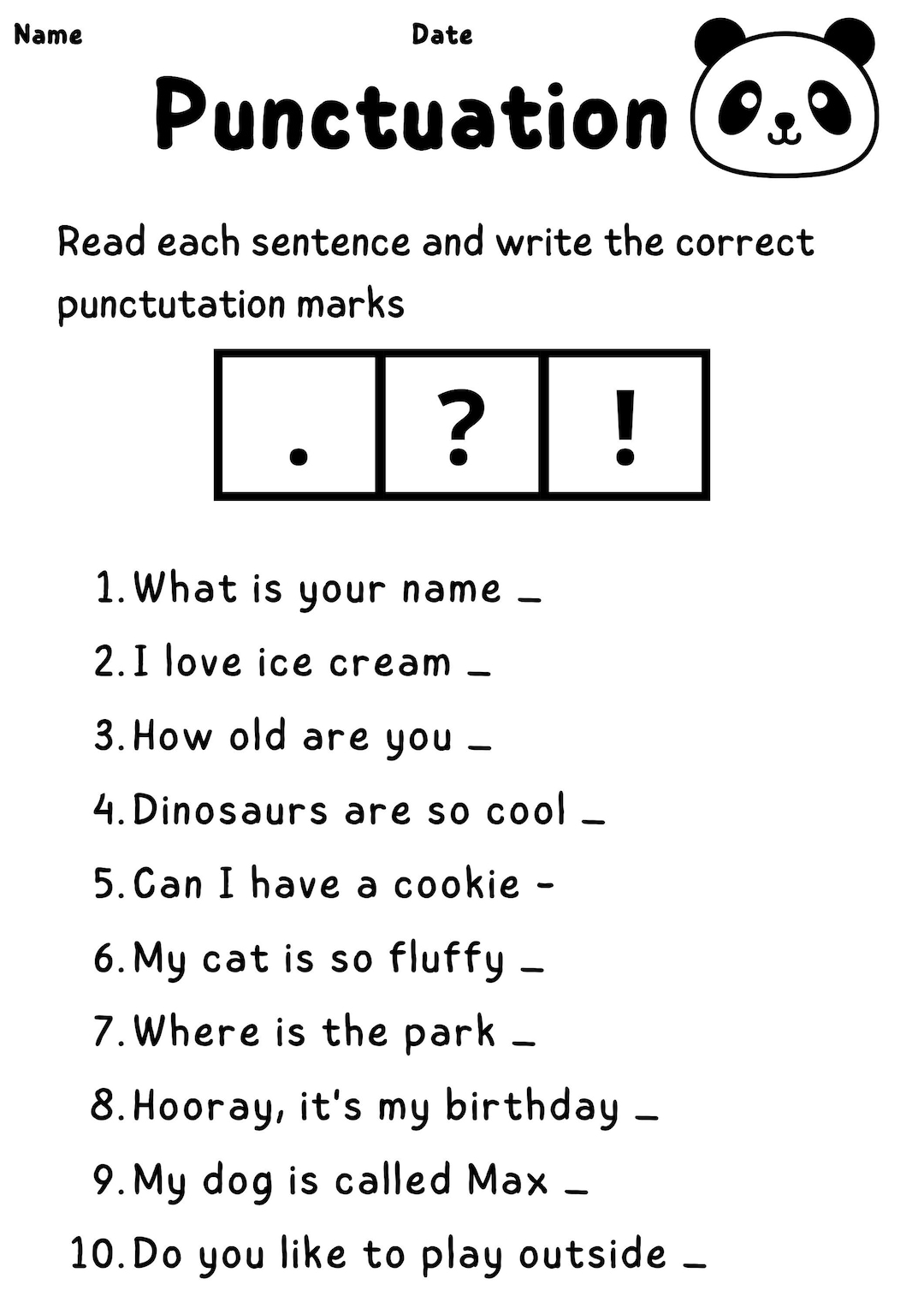 6 Printable Punctuation Worksheets 60 Punctuation Practice - Etsy