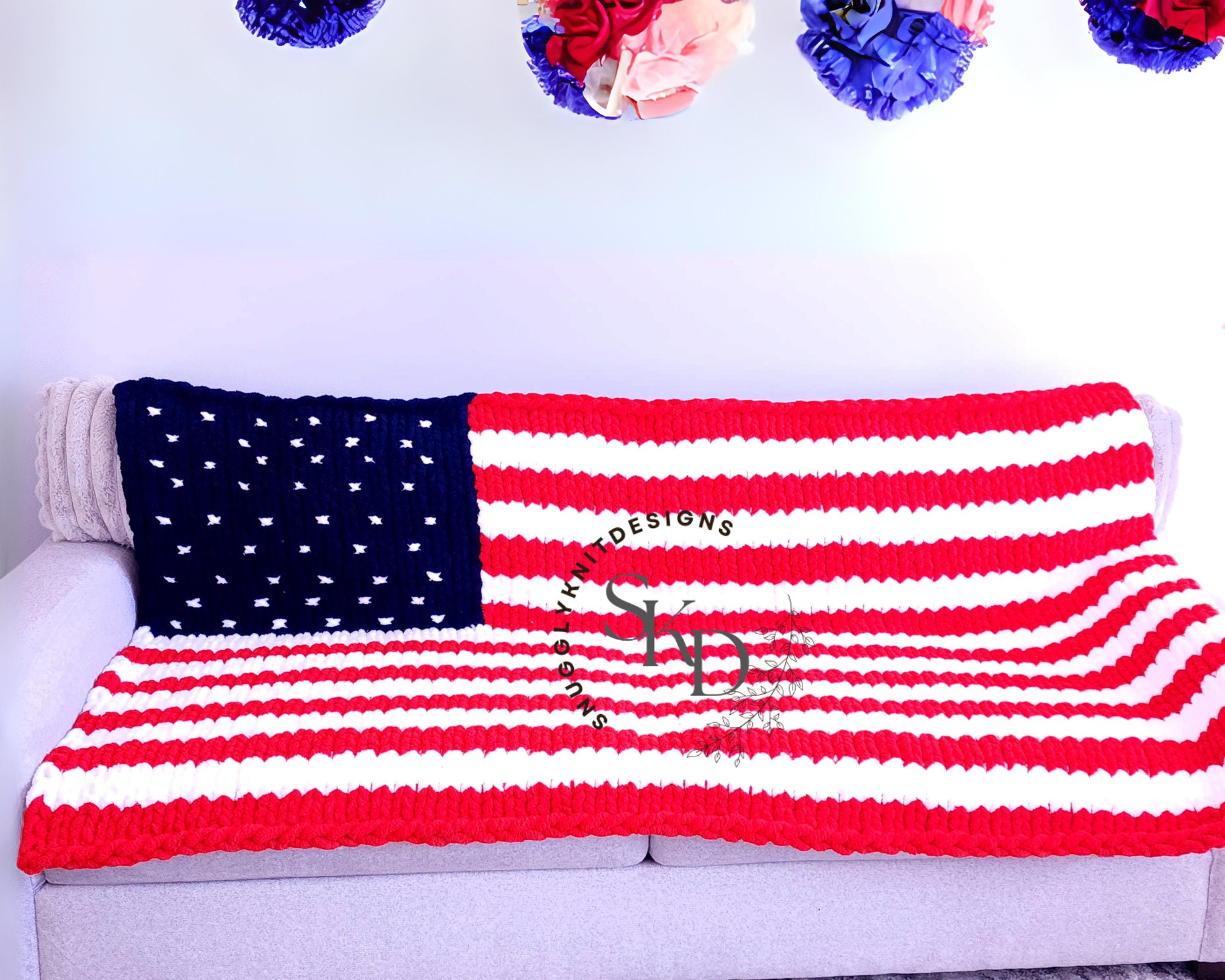 Hand Knit American Flag Pattern for Chunky Blanket, DIY USA Flag ...