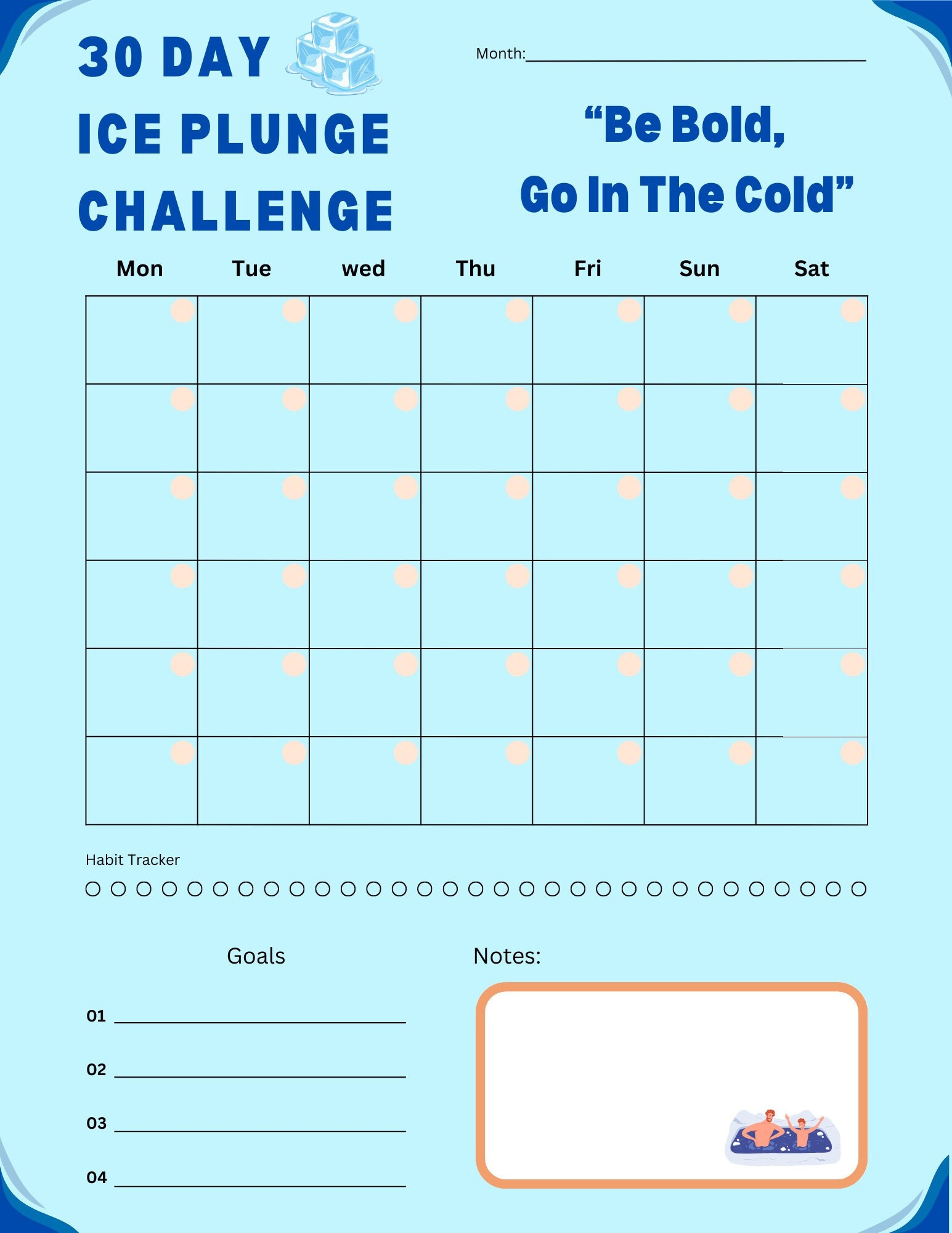 30 Day Ice Plunge Challenge Calendar - Etsy