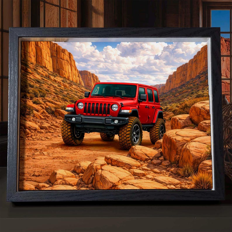 Jeep Wrangler Wall Art 3D Off-road Artwork Shadowbox Framed Home Decor ...