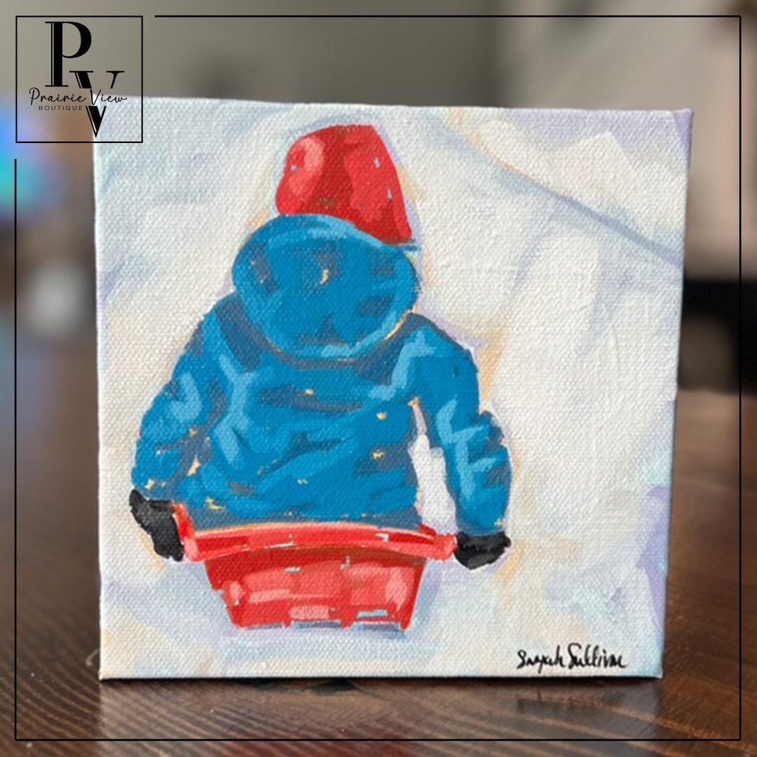 Child Sledding Winter Painting Home Decor Impressionist Artwork for ...