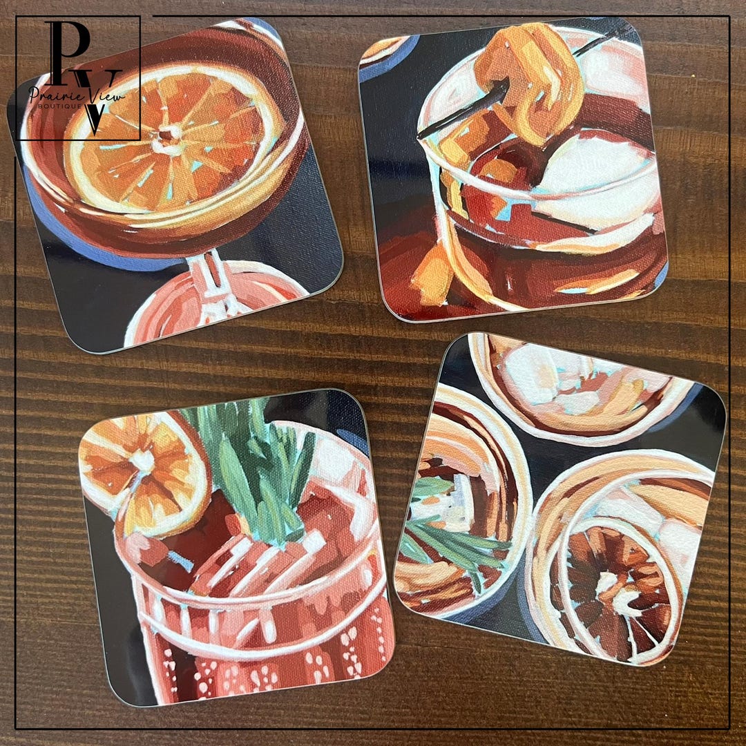 Cocktail Coaster Set Reproduction Hand Painted Bar Lounge Decor Etsy