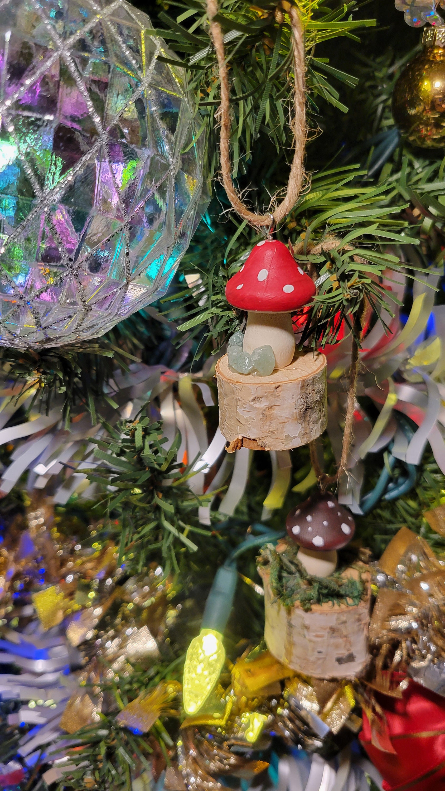 Christmas Tree Mushroom Ornaments, Set of 5 Wood Mushroom Ornaments ...