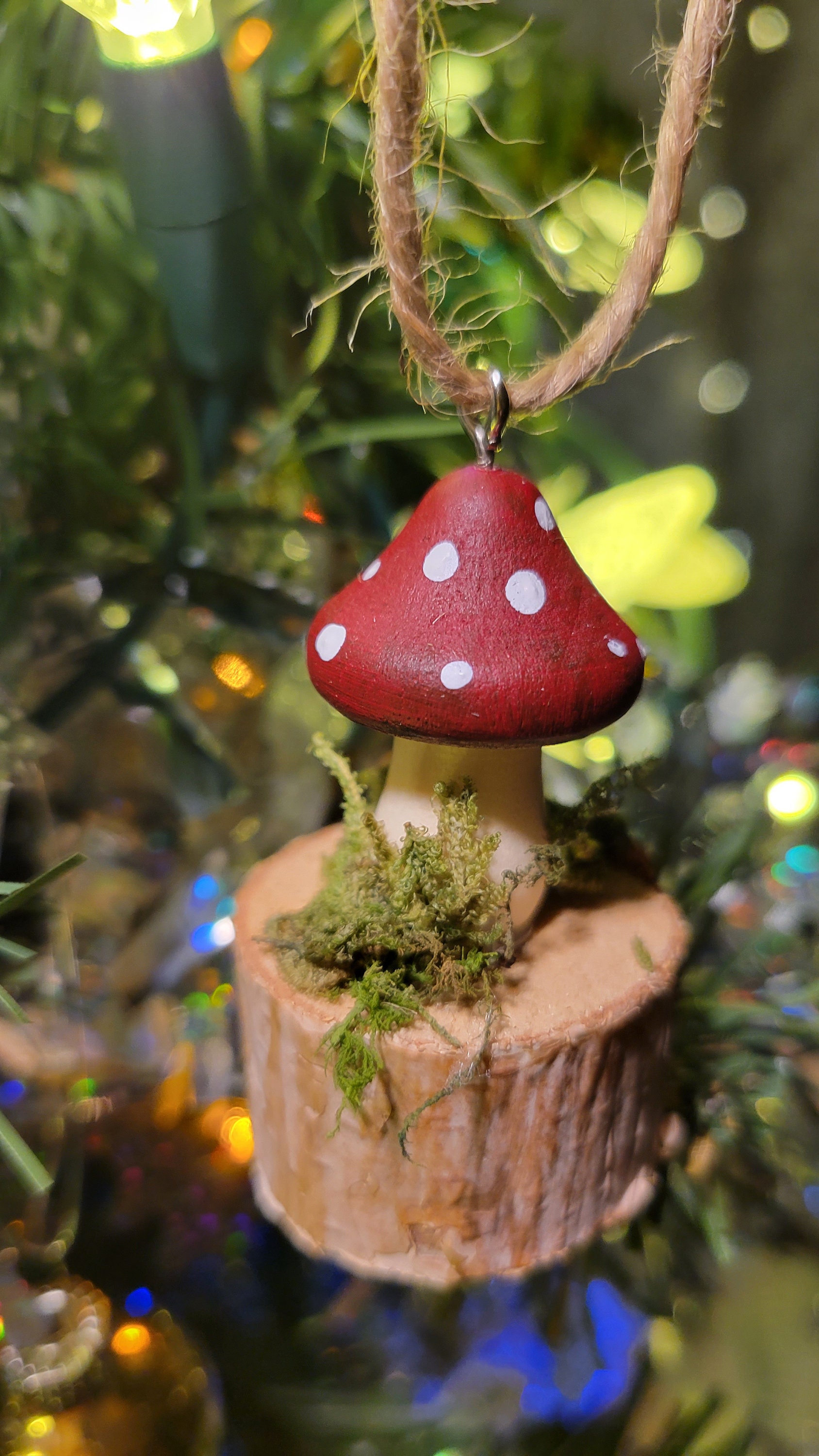 Christmas Tree Mushroom Ornaments, Set of 5 Wood Mushroom Ornaments ...