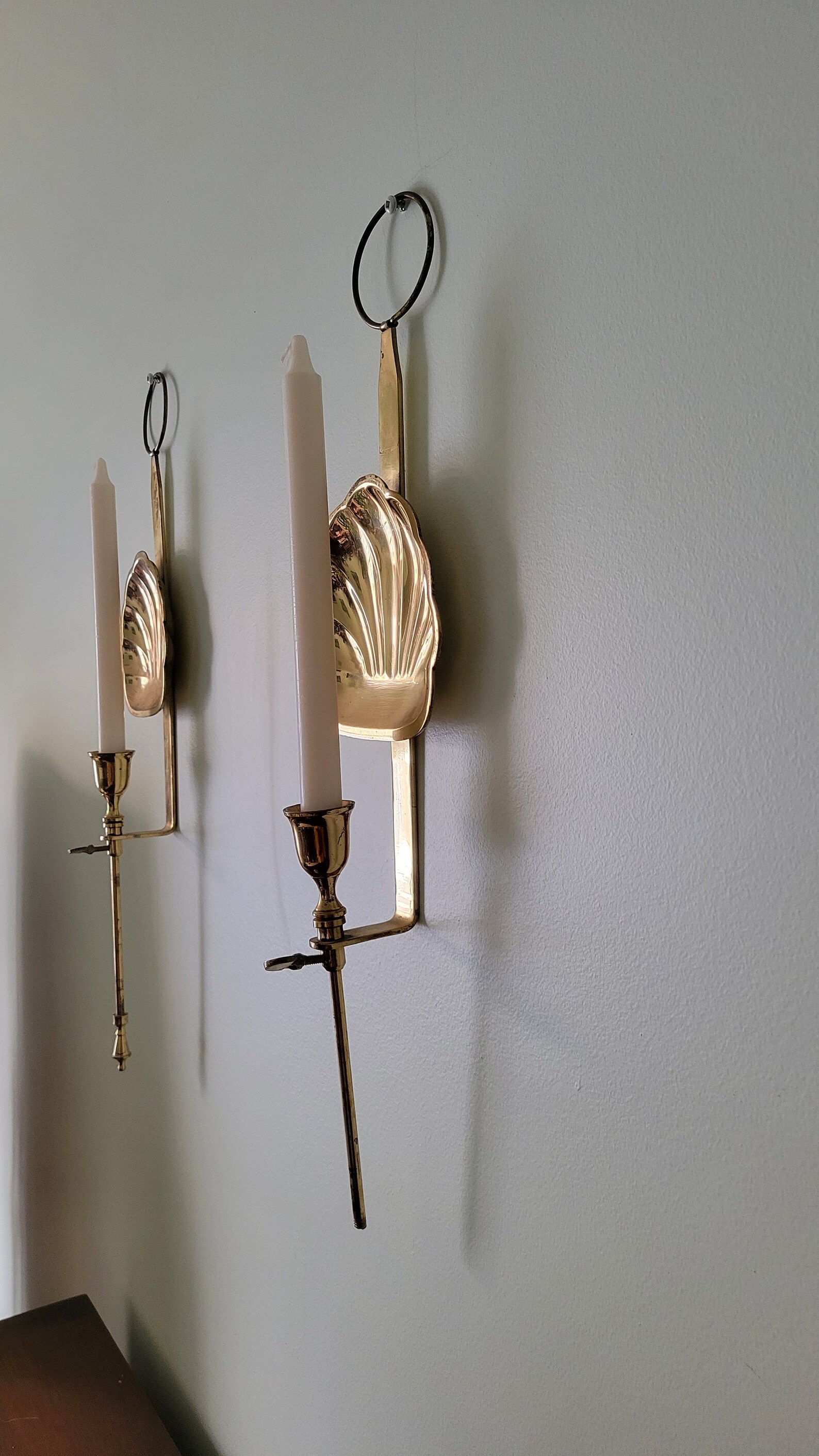 Pair of Large Brass Seashell Sconces Art Deco, Vintage Wall Hanging ...