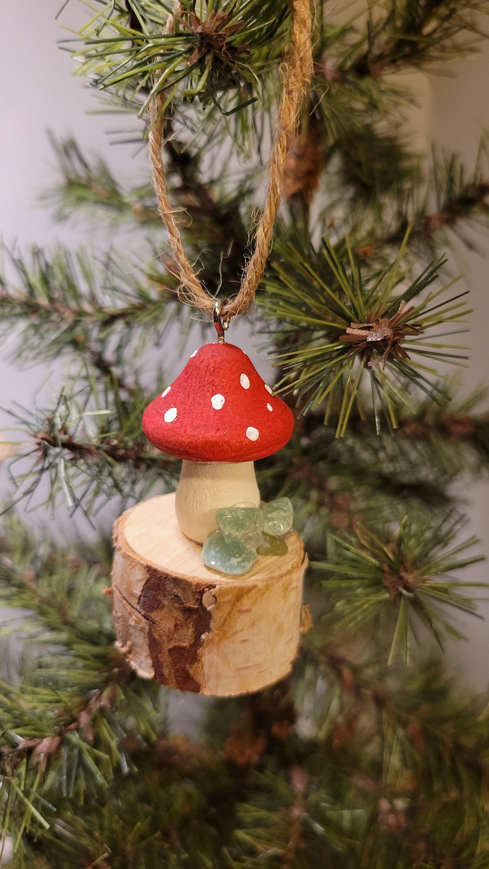 Christmas Tree Mushroom Ornaments, Set of 5 Wood Mushroom Ornaments ...