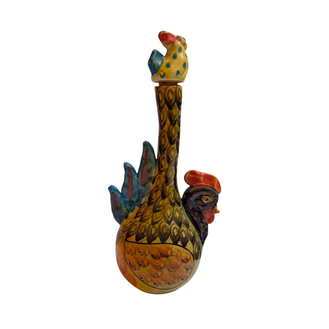 Rooster Decanter Made in Italy Hand Painted Whimiscal Colorful 12 Inch ...