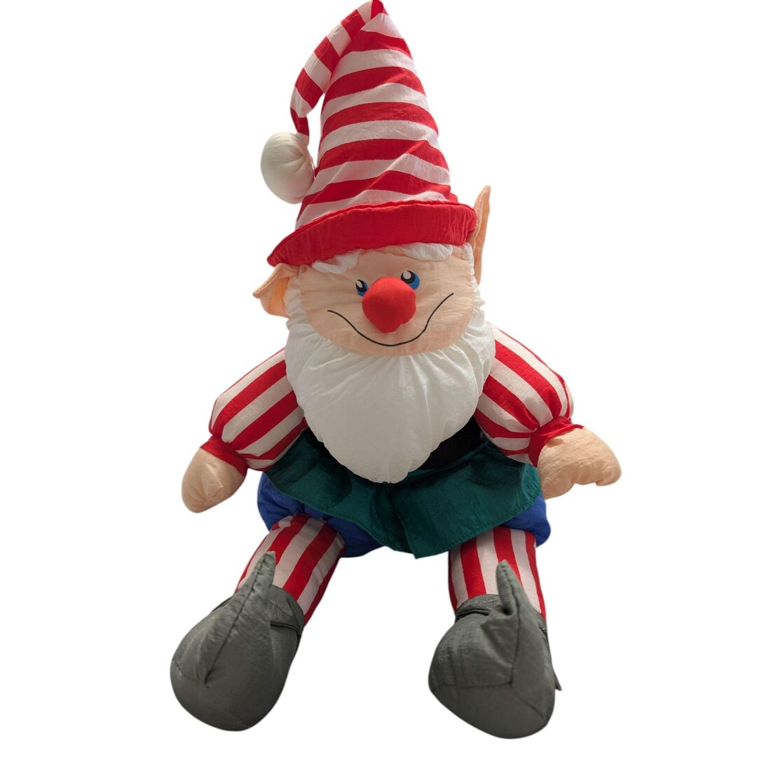 Younkers Santa Clause Elf Sitting Nylon Stuffed Toy Puffy Colorful Rare ...