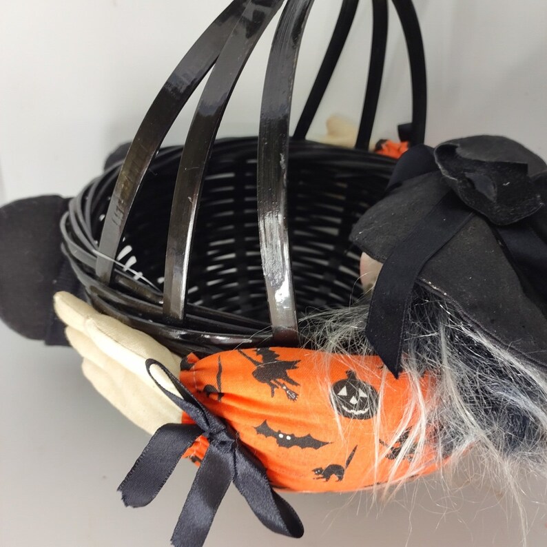 Halloween Plush Hairy Witch Basket Trick Joelson 91 Treat VTG Black ...