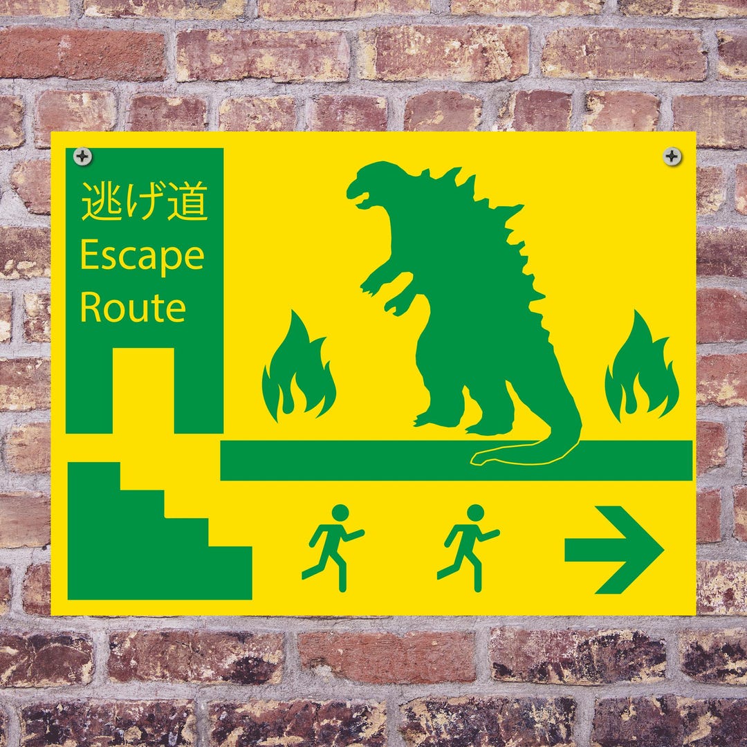 Cool MONARCH GODZILLA ESCAPE Aluminum Warning Sign - Etsy